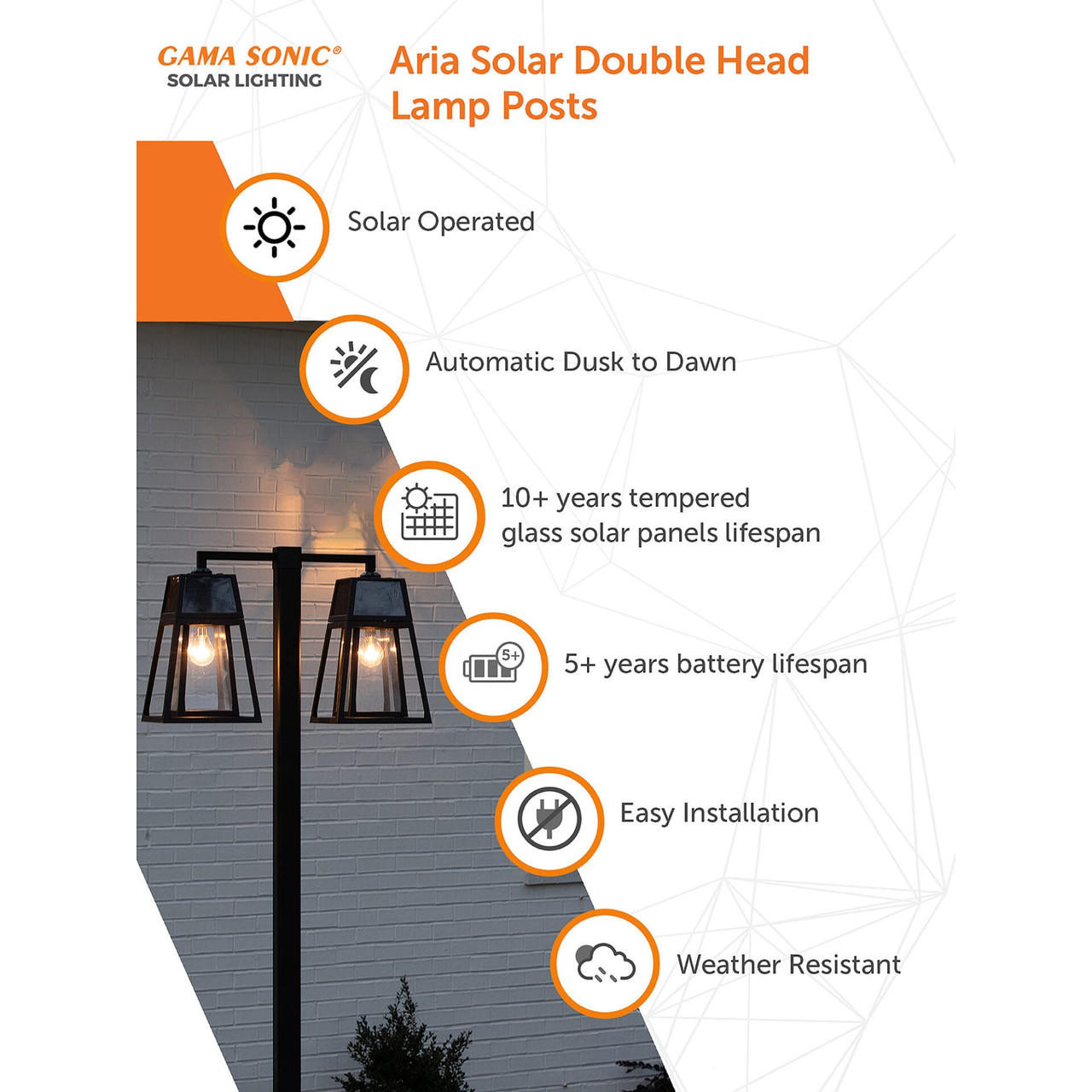 Gama Sonic 66B50002 | Aria Solar Post Light - Double