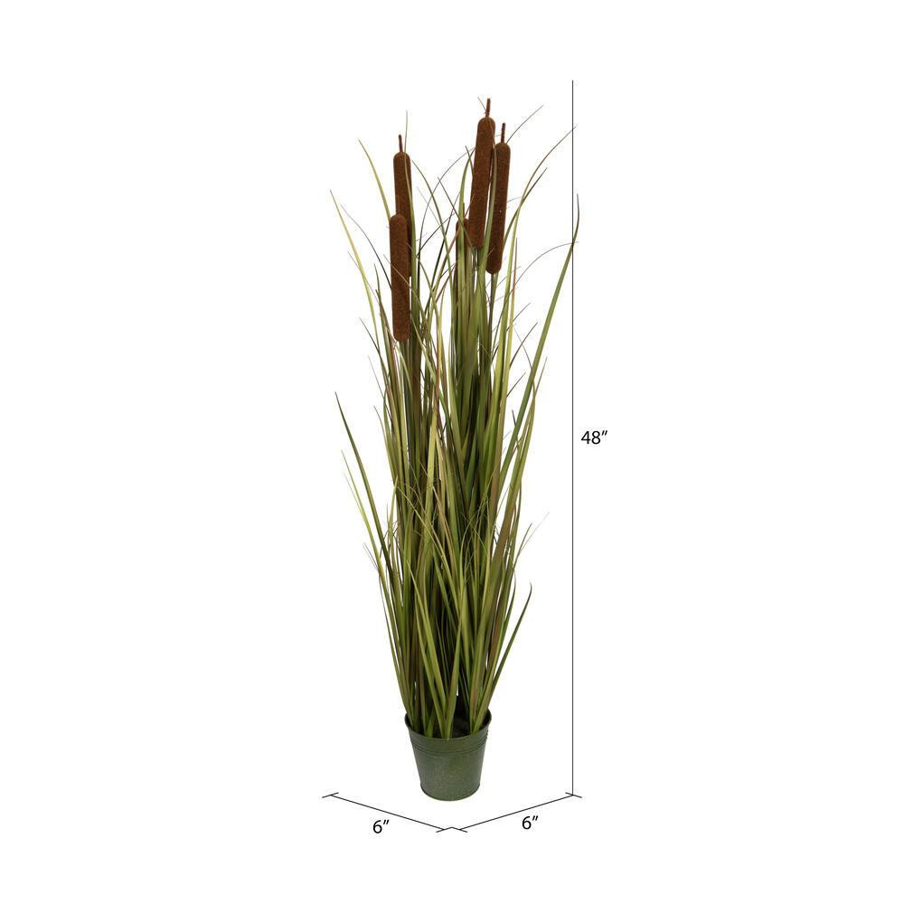 Vickerman TD190648 | 4ft Brown Cattail Grass in Iron Pot