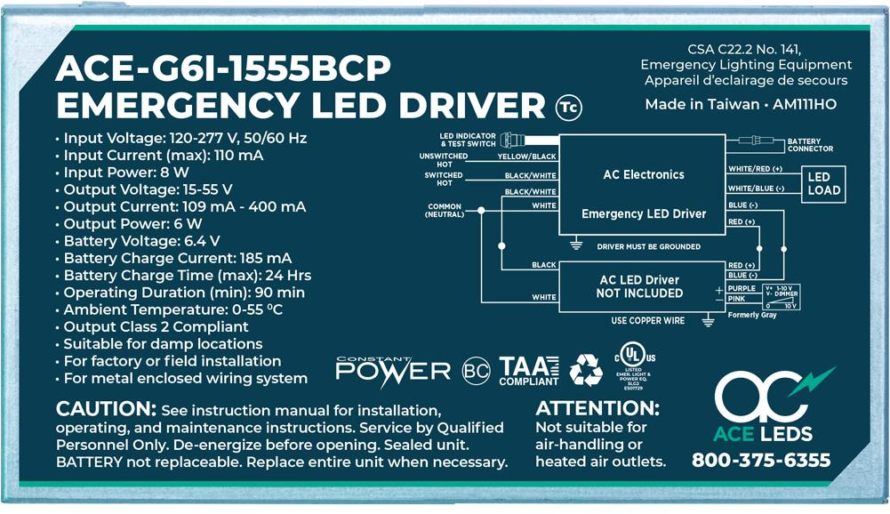 Ace ACE-G6i-1555BCP | Constant Emergency LED Driver