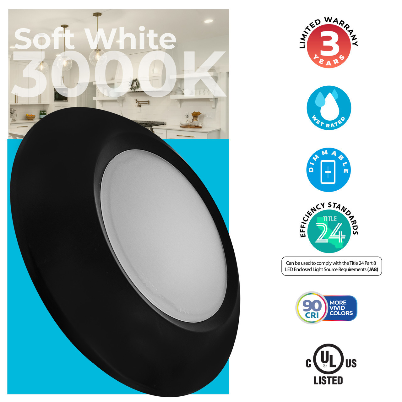 Bulbrite 773275 7" LED Disc Light | Modern Flush Mount | 3000K
