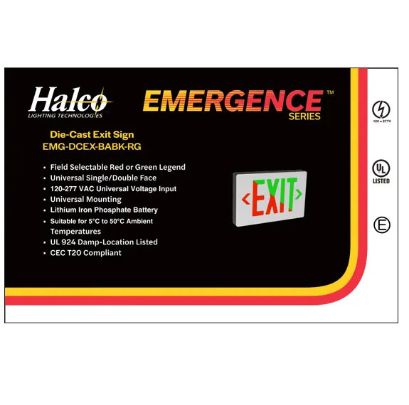 Halco 97112 - Die-Cast LED Exit Sign - Green or Red Letters