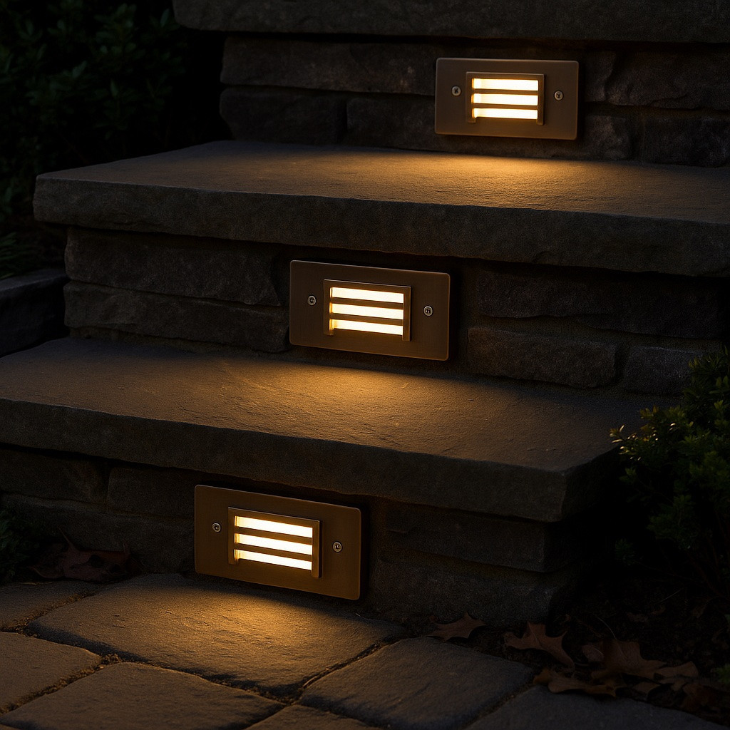 6" Outdoor Brass Grill Rectangle LED Step Light – Low Voltage
