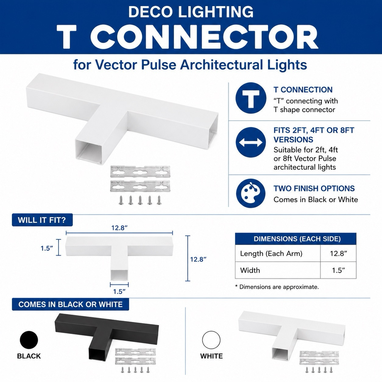 Black T-Bar Connector for Deco Vector Linear Lights