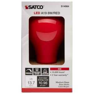 Satco S14984 | 8W LED A19 Light Bulb | Ceramic Red