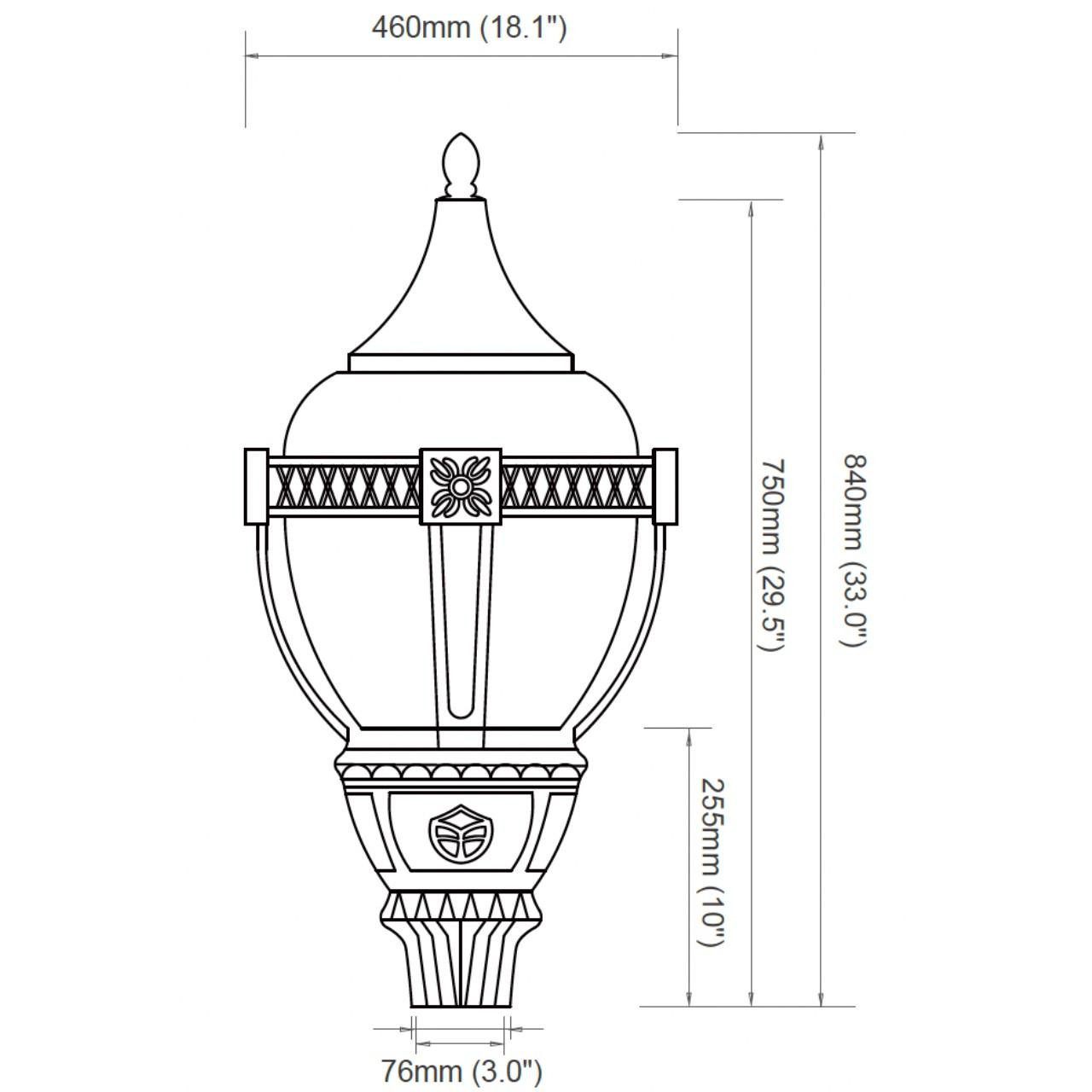 Designer Black Street Light Post Top Fixture | 60W LED Max