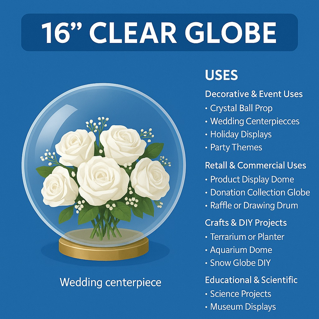 Replacement 16" Clear Plastic Light Globe with Neckless Opening
