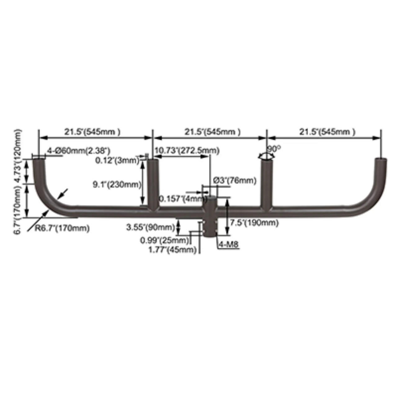Quad Bullhorn Tenon Light Pole Bracket | Bronze 90-Degree 4 Arm Adapter