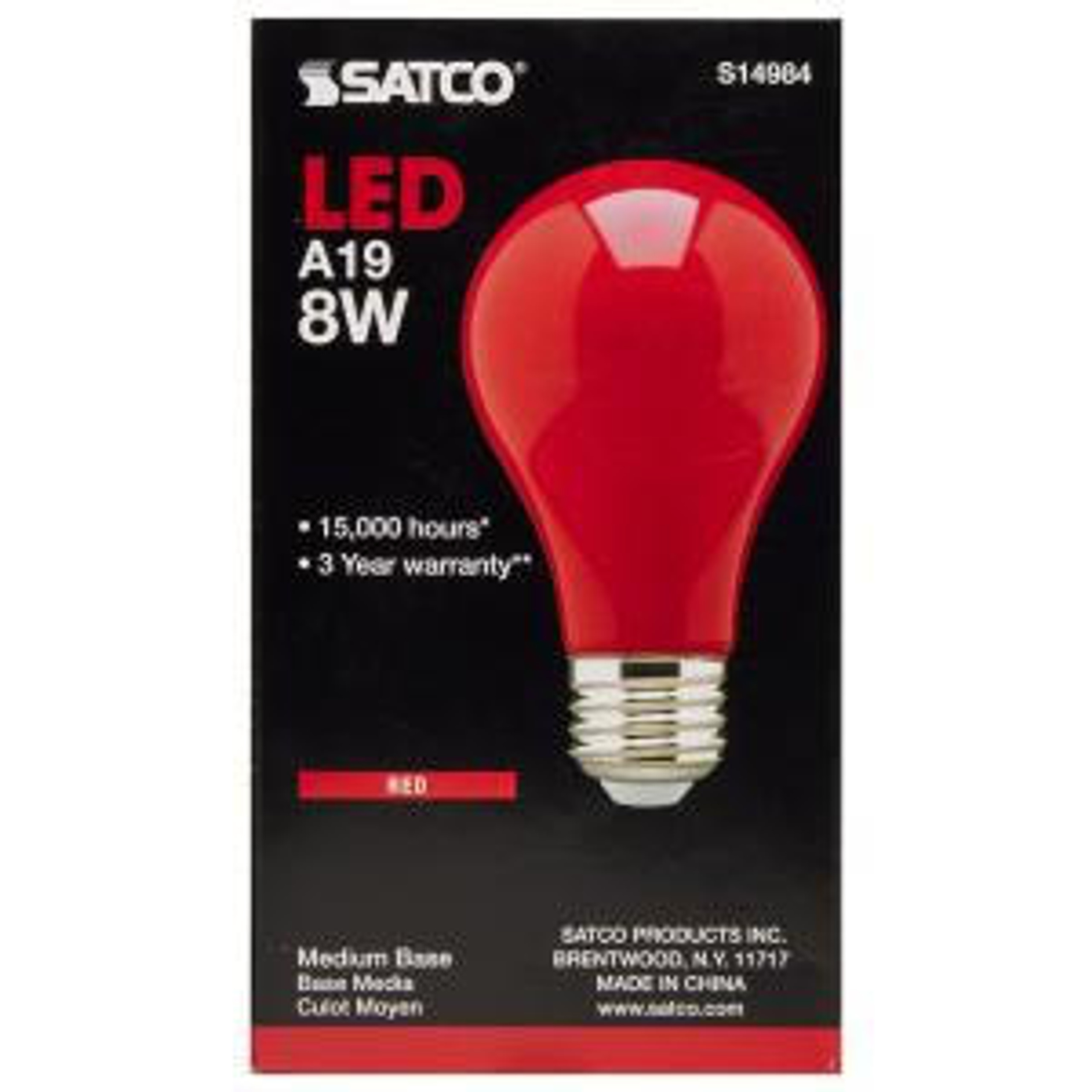 Satco S14984 | 8W LED A19 Light Bulb | Ceramic Red