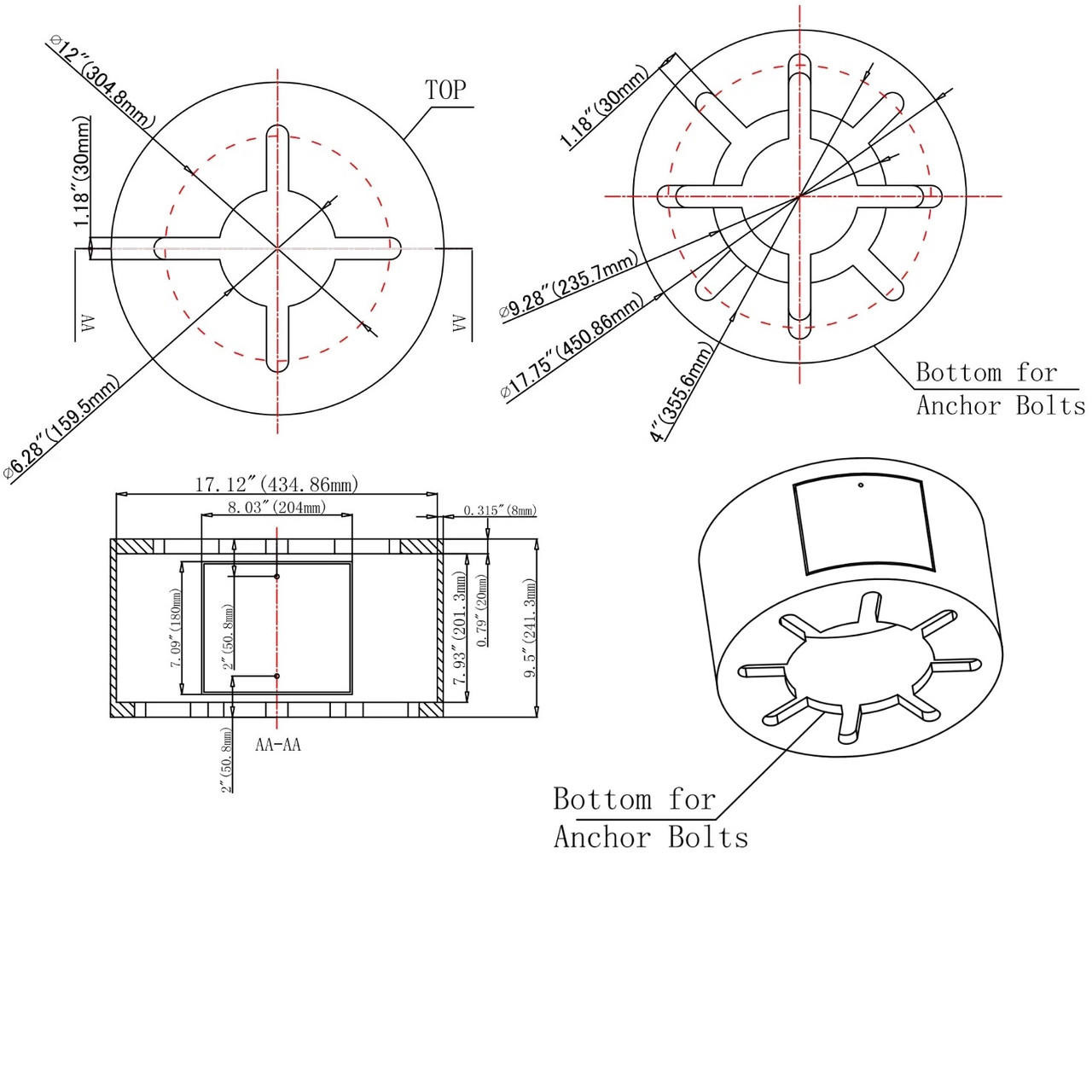 Round Light Pole Universal Anchor Base Adapter