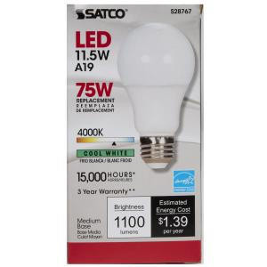 Satco S28767 | 11.5W LED A19 Light Bulb | 4000K CCT