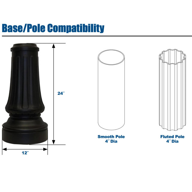 Cast Aluminum Decorative Clamshell Base for 4" Round Light Pole