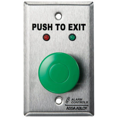 Alarm Controls TS-1 1-1/2 Green Mushroom Button PUSH TO EXIT Momentary ...