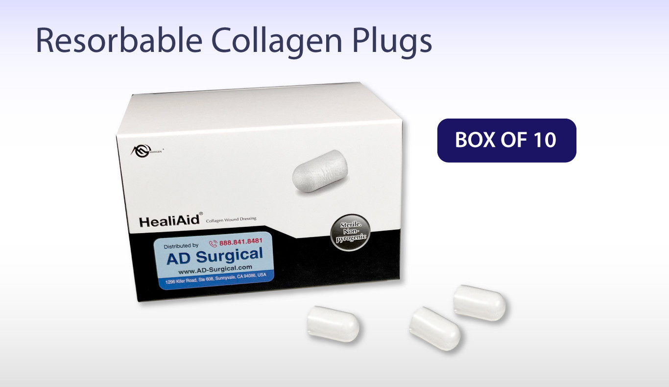 HEALIAID Resorbable Collagen Wound Dressing Plugs | AD Surgical