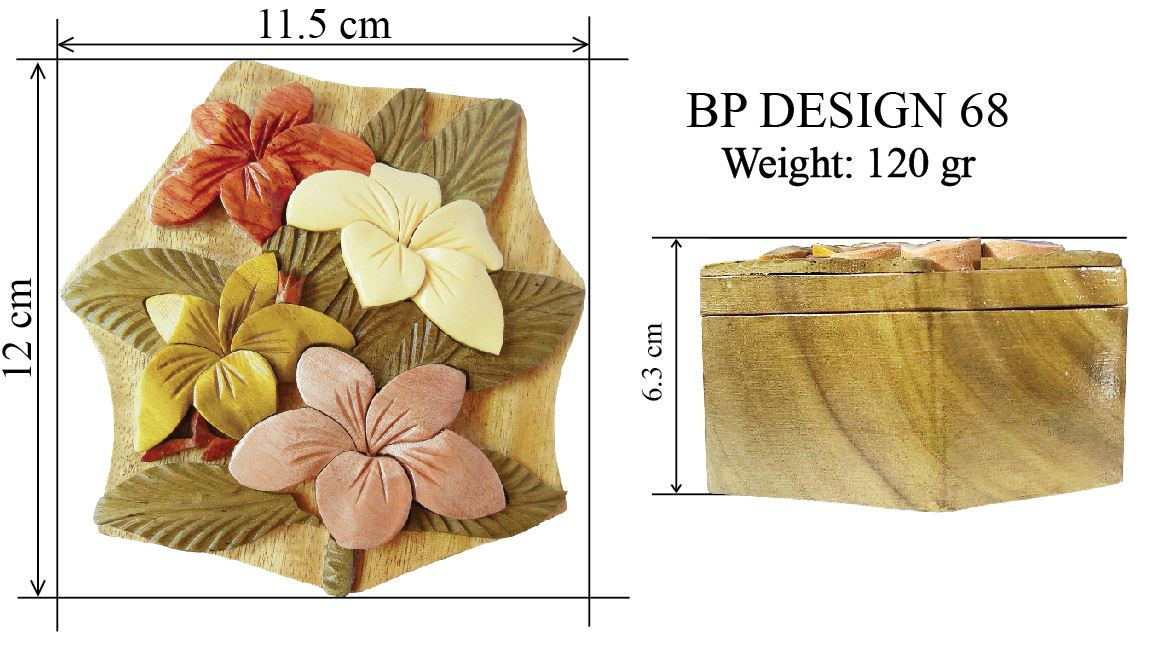 Four Plumeria flower Puzzle Box - Aloha Wood Art