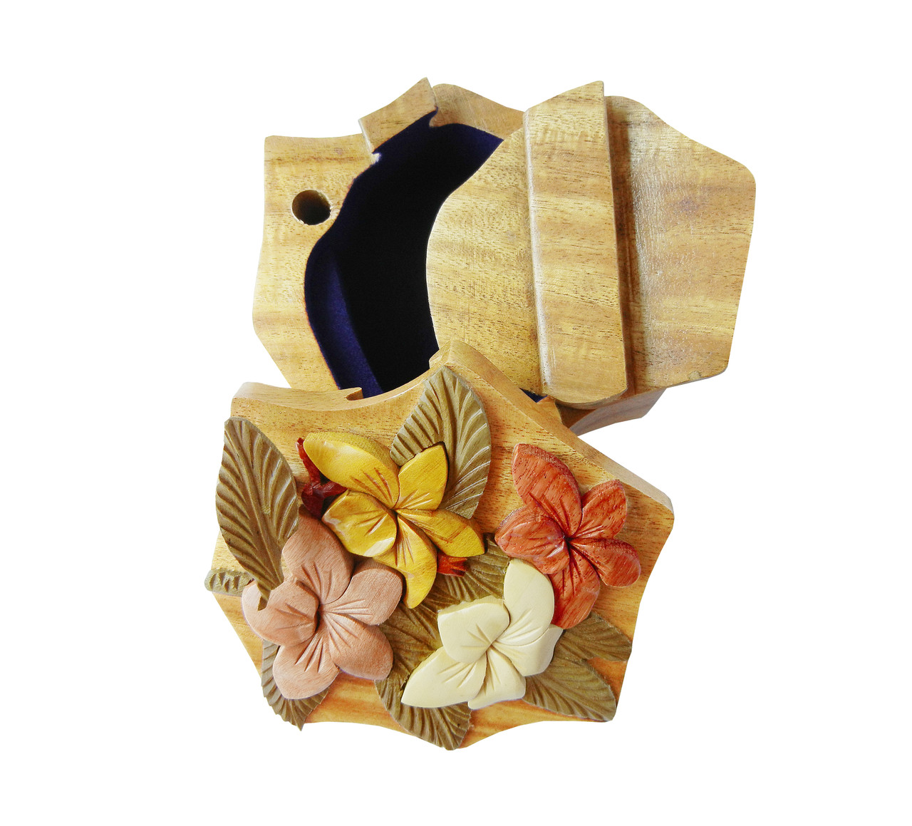 Four Plumeria flower Puzzle Box - Aloha Wood Art