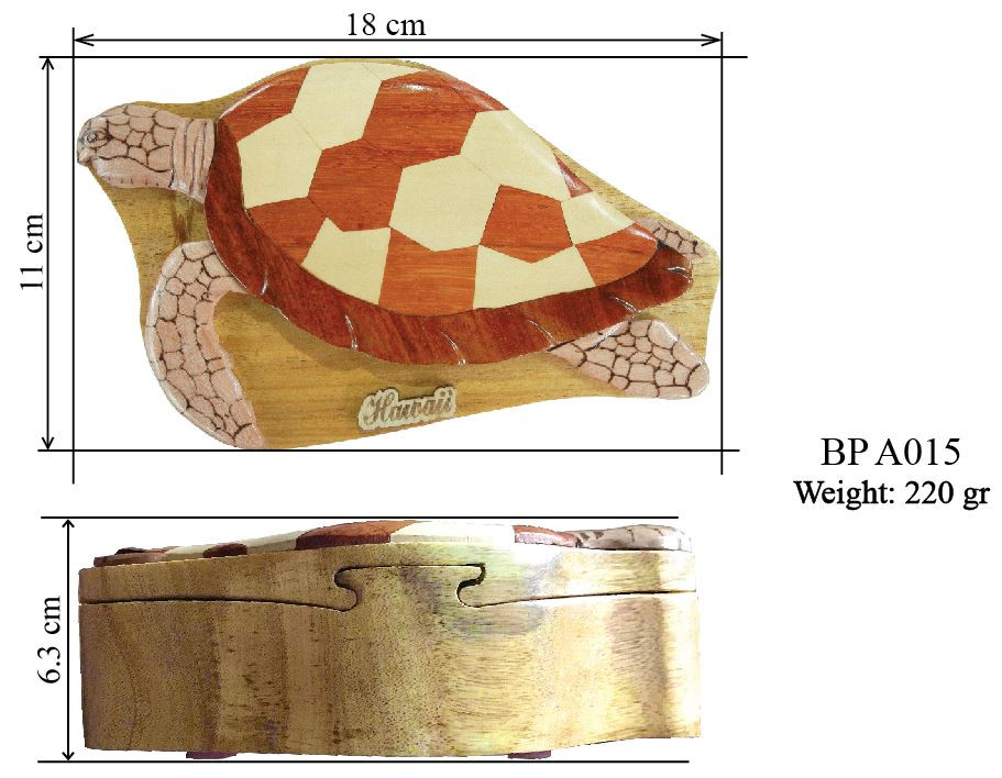 Honu Turtle Checkered Puzzle Box - Aloha Wood Art