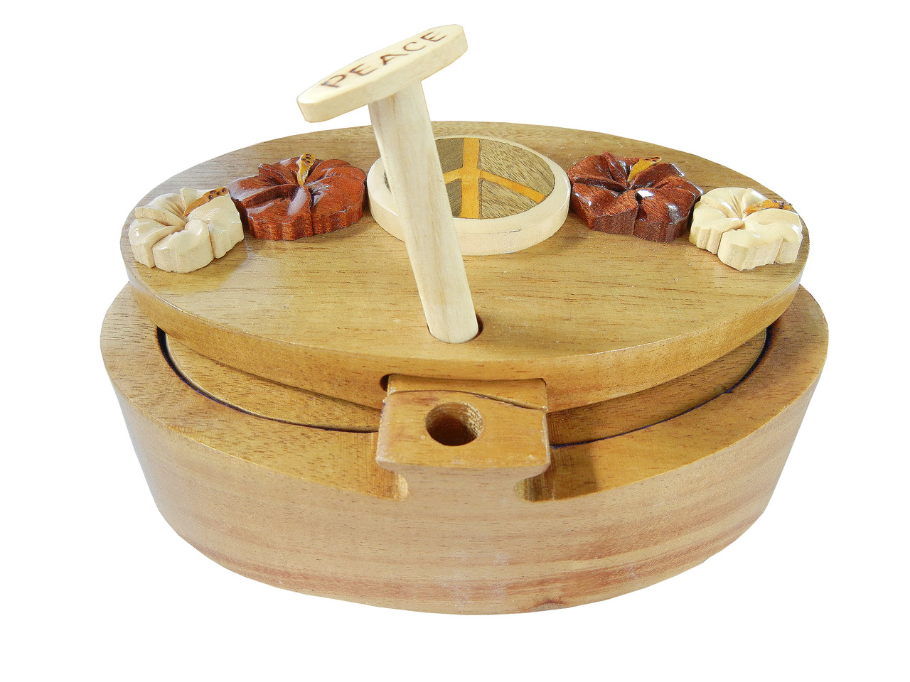 Peace Symbol and Hibiscus Puzzle Box - Aloha Wood Art