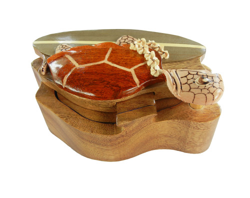 Surfing Turtle Puzzle Box - Aloha Wood Art