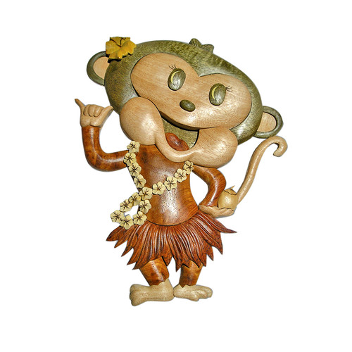 Shaka Monkey Girl Wall Decor - Aloha Wood Art