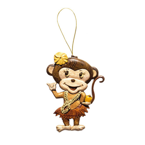 Shaka Monkey Girl - Ornament - Aloha Wood Art