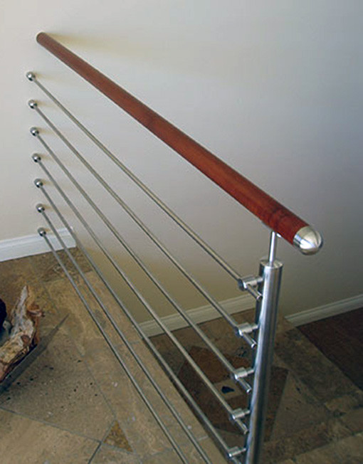 Contemporary Handrail I Modern Round Handrail I Stainless & Wood Railing