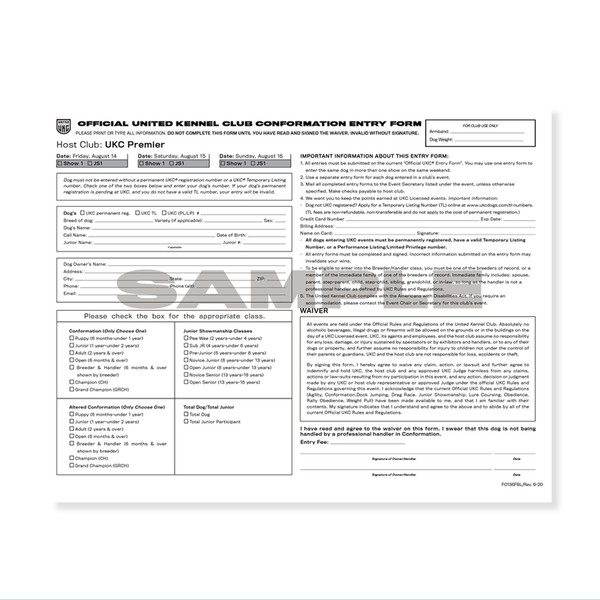 Official UKC Conformation Entry Form pack Of 50 official-ukc-conformation-entry-form-pack-of-50