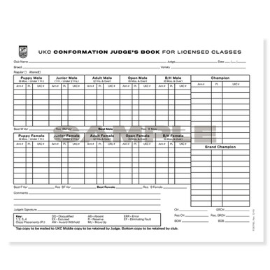 Judge's Book - Conformation, Licensed Events (pack of 25)