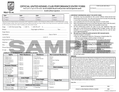Official UKC Performance Entry Form (pack of 50)
