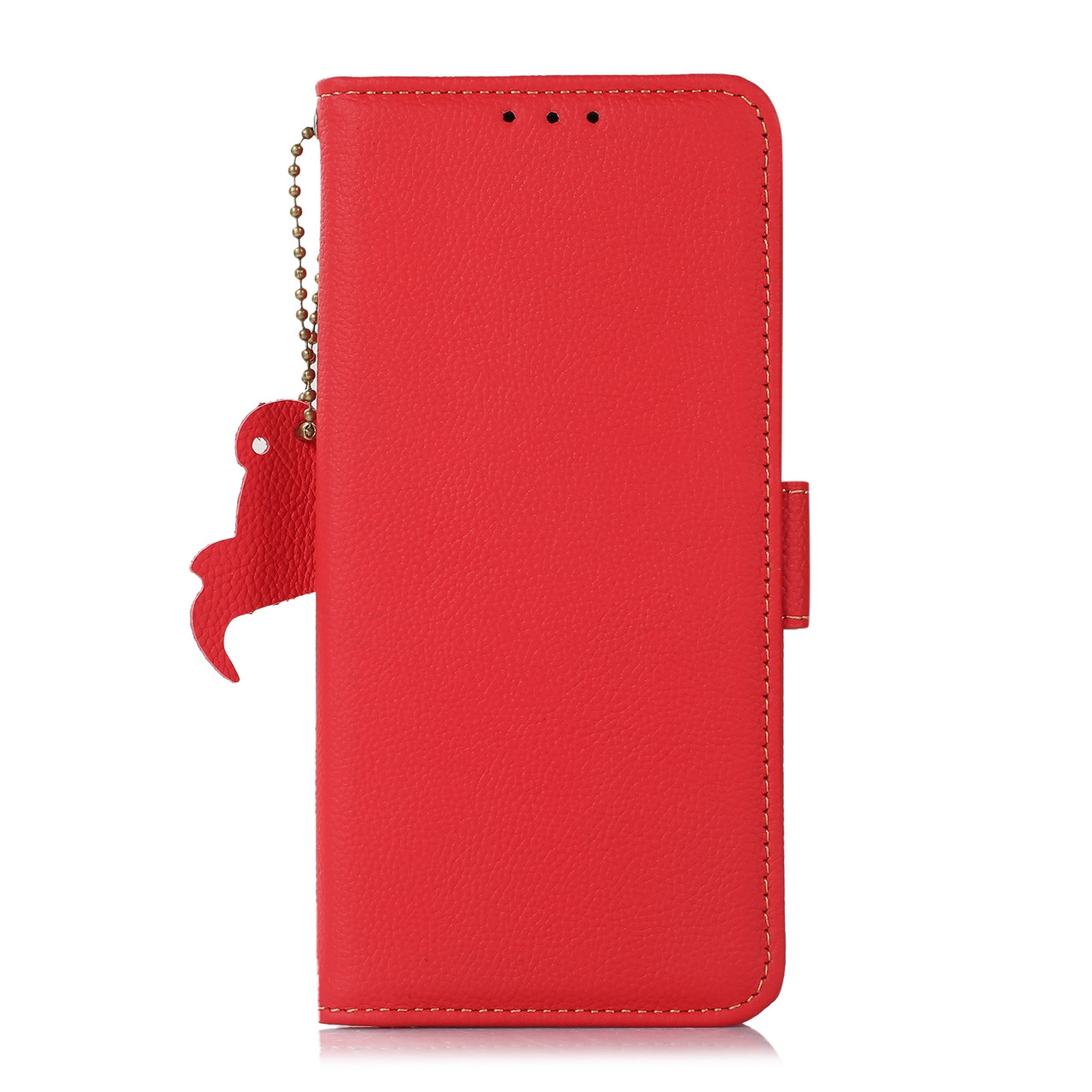 iPhone 16 Pro Side-Magnetic TJ Genuine Leather RFID Phone Case - Red