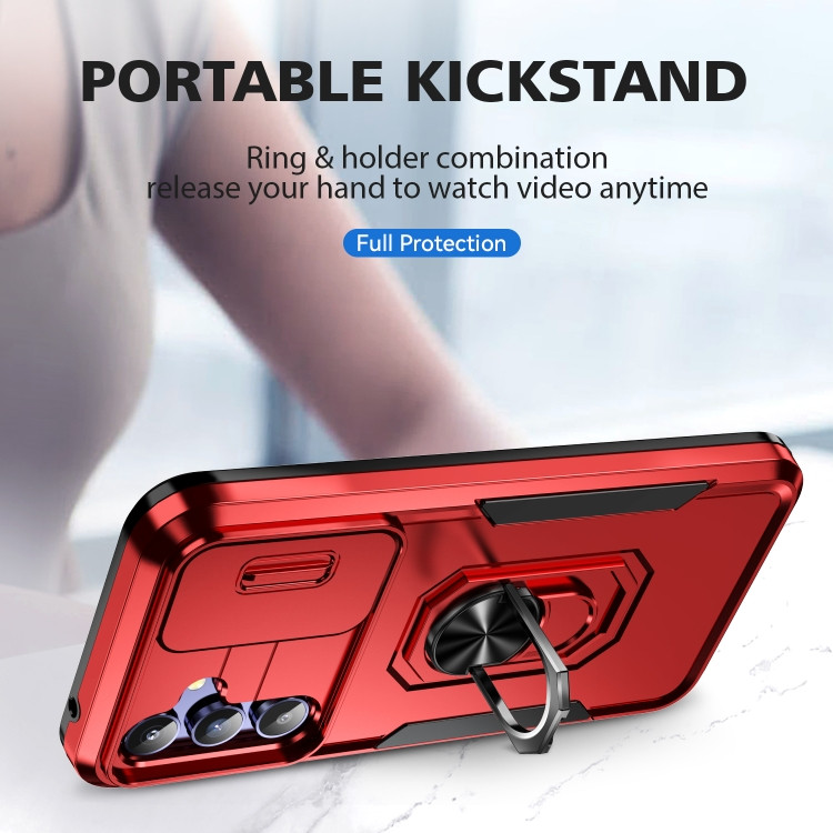 Samsung Galaxy A14 5G Pioneer Armor Sliding Camshield Phone Case - Red