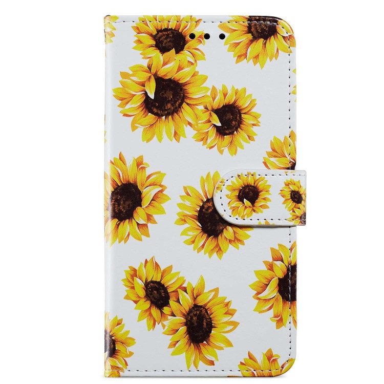 iPhone 15 Pro Colored Drawing Leather Phone Case - Sunflower