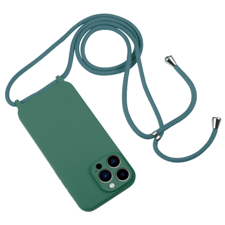 iPhone 13 Pro Max Crossbody Lanyard Liquid Silicone Case - Emerald Green
