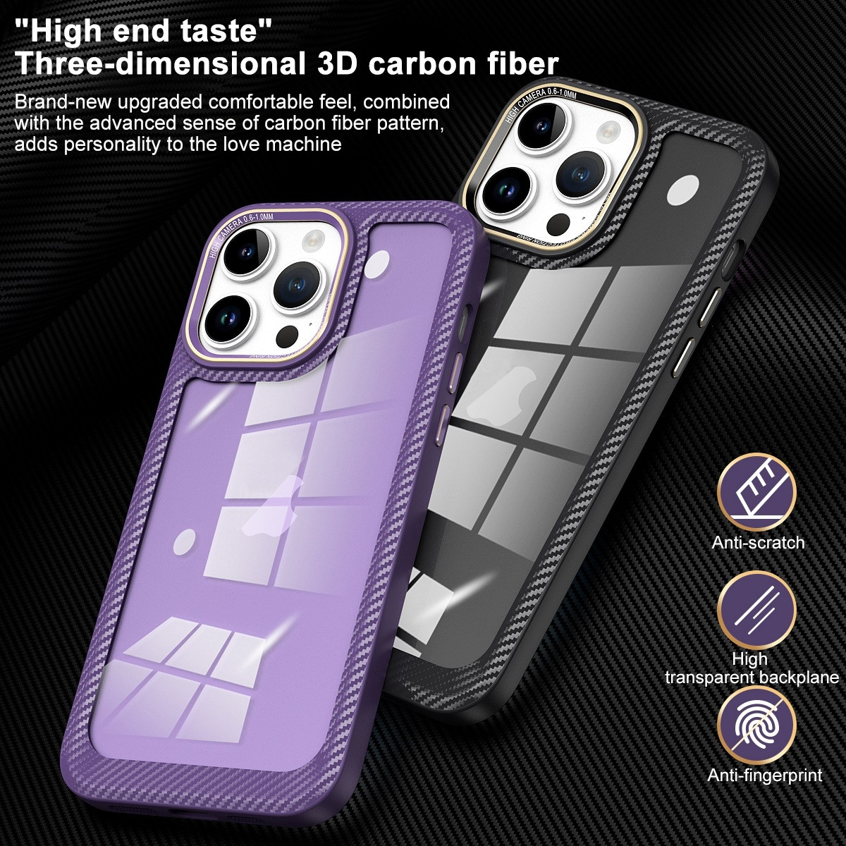 iPhone 13 Pro Max Carbon Fiber Transparent Back Panel Phone Case ...