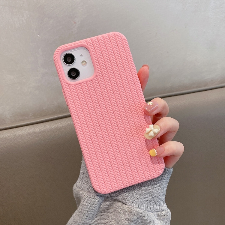 iPhone 13 Pro Herringbone Texture Silicone Protective Case - Pink