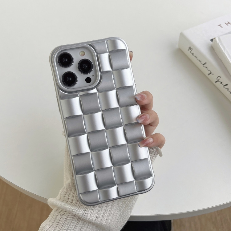 iPhone 13 Pro 3D Cube Weave Texture Skin Feel Phone Case - Silver