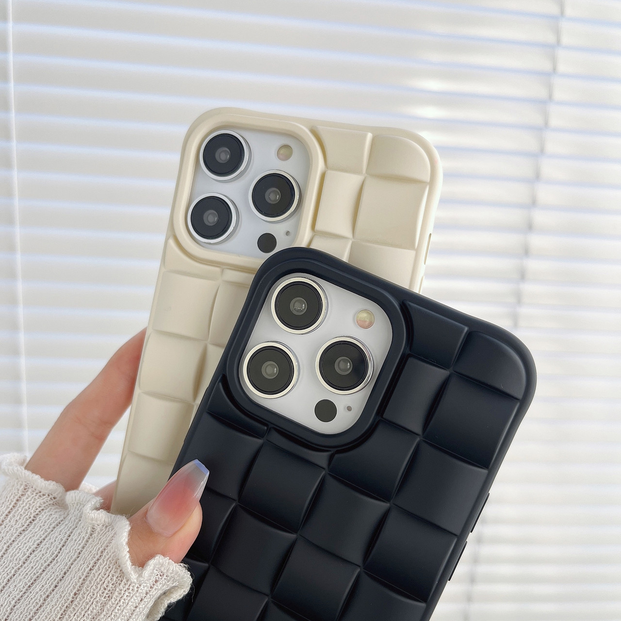 iPhone 13 Pro 3D Cube Weave Texture Skin Feel Phone Case - Silver