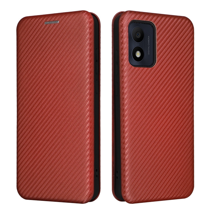 Alcatel 1B 2022 Carbon Fiber Texture Flip Leather Phone Case - Brown