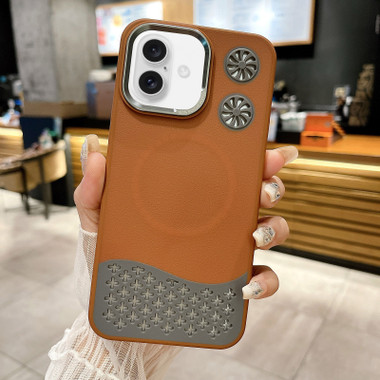iPhone 16 Leather Textured Fan Hollow Cooling MagSafe Magnetic Phone ...