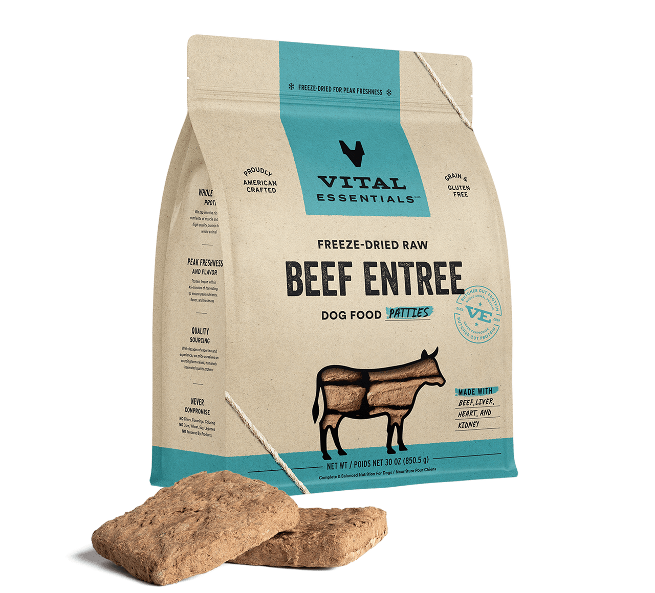 Vital Essentials Freeze-Dried Raw Entree Dog Food Patties Beef 30oz ...