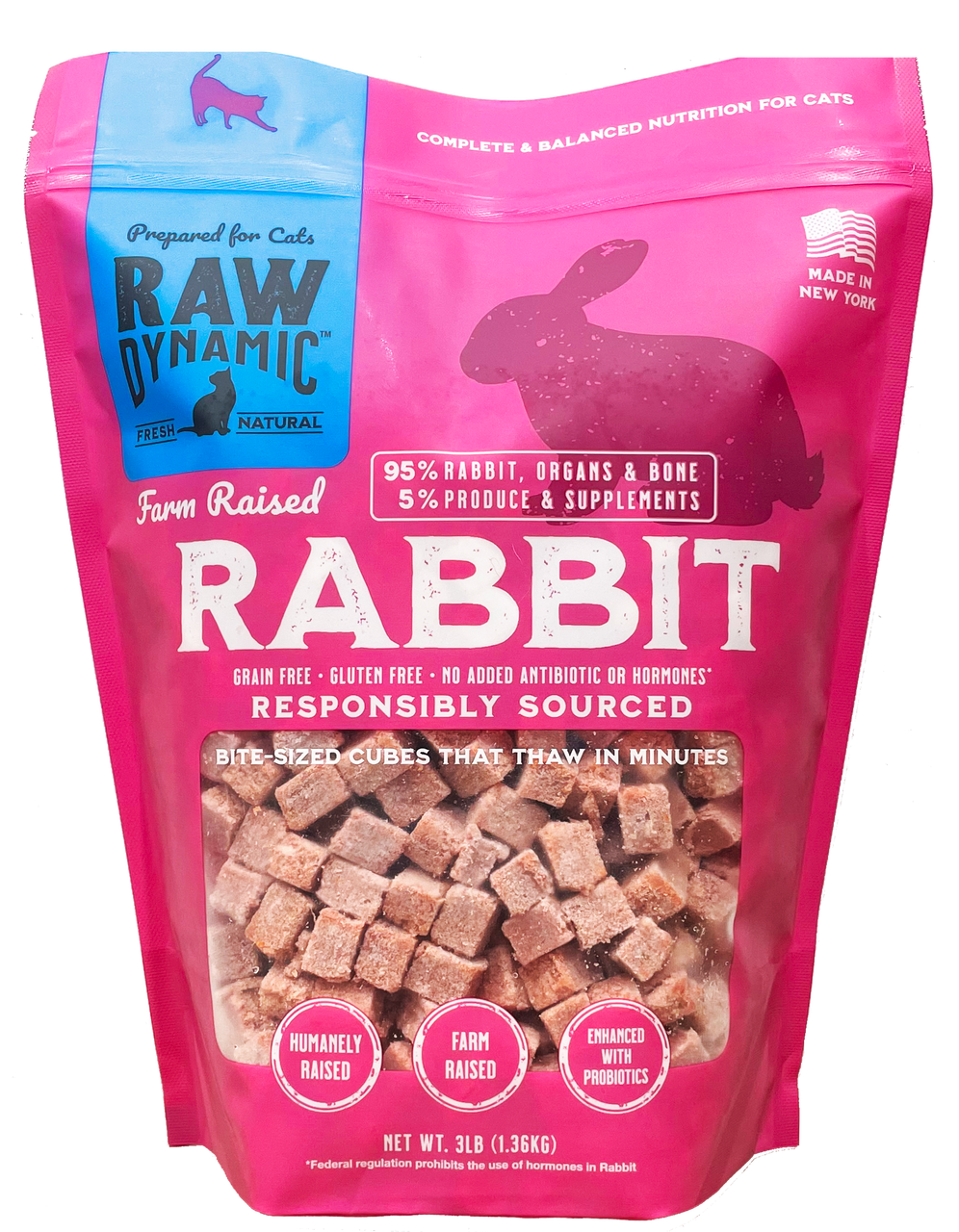 Raw Dynamic Frozen Cat Food Rabbit 3lb - Vermont Pet Food and Supply