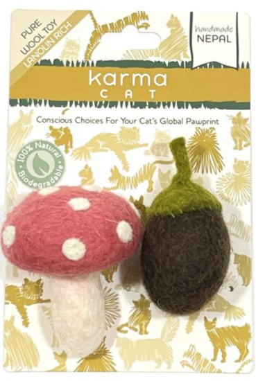 Dharma Dog Karma Cat 2pk Wool Mushroom & Acorn Cat Toy - Vermont Pet ...