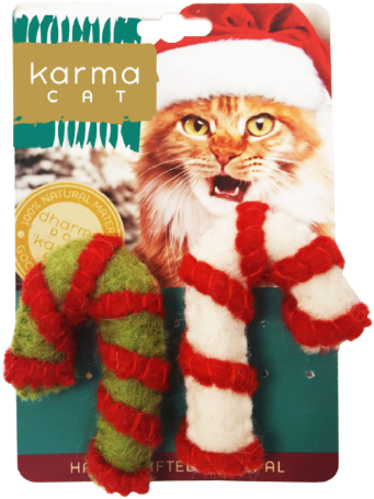 Dharma Dog Karma Cat Wool Candy Cane 2 Pack - Vermont Pet Food and Supply