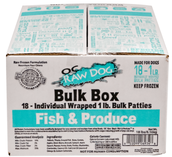 OC Raw (18) 1# Patties Fish Produce Dog Frozen Dog Food 18lb - Vermont ...