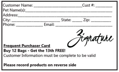 Frequent Buyer Card Zignature - Vermont Pet Food and Supply