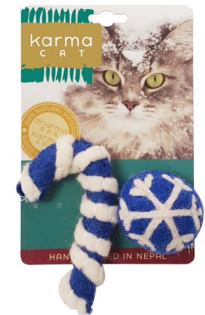 Dharma Dog Karma Cat Wool Candy Cane Holiday Ball Pack - Vermont Pet ...