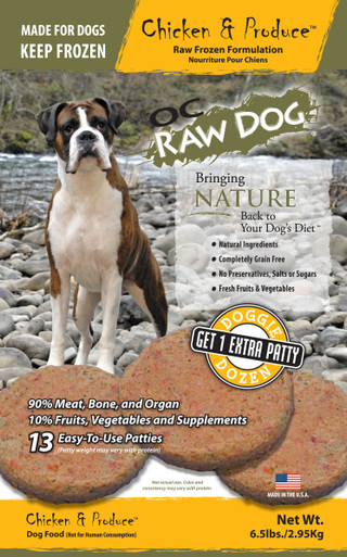 OC Raw Chicken Produce Patty Dog Food 6lb - Vermont Pet Food and Supply