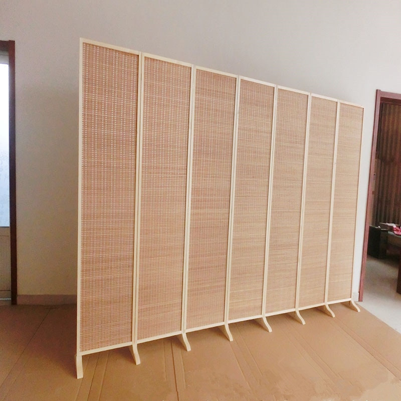 Wide and Large Decorative Freestanding Woven Bamboo 7 Panel Hinged ...