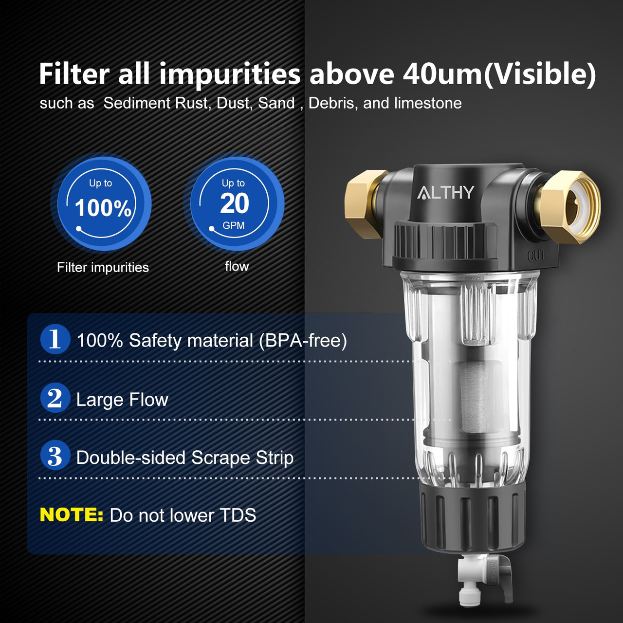 ALTHY Pre filter Whole House Spin Down Sediment Water Filter Central ...