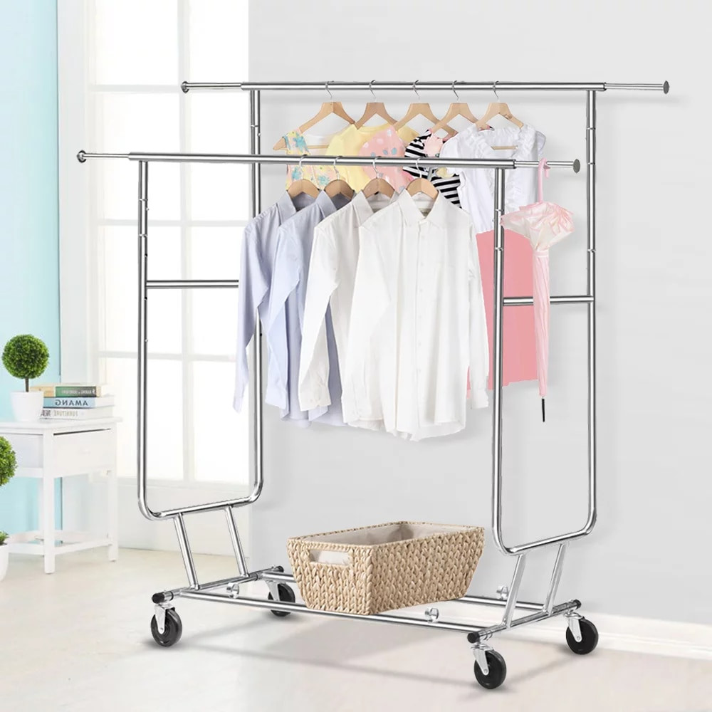 Collapsible Garment Rack, Metal, Silver clothes hanger clothes rack