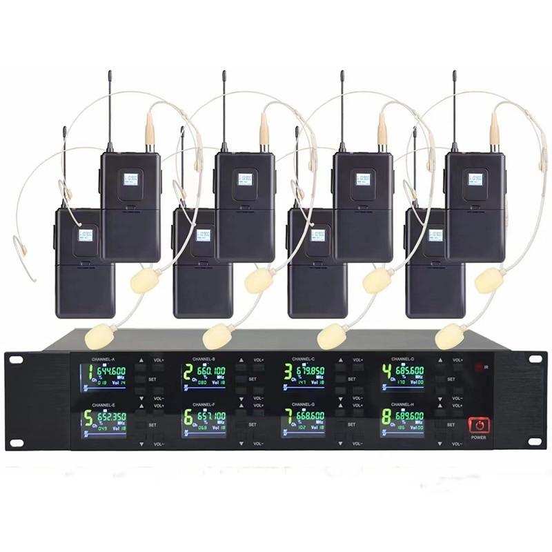 Professional UHF wireless microphone 8-channel handheld, lavalier, head ...